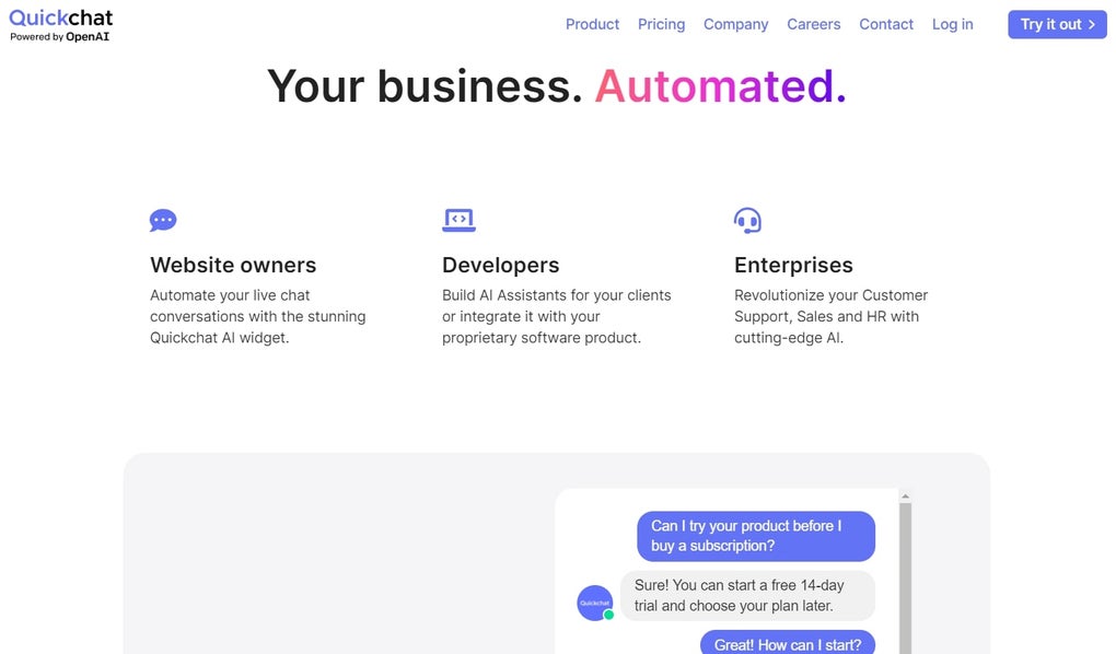 AI 채팅를 위한 Quickchat AI - 리뷰, 기능 및 사용 사례